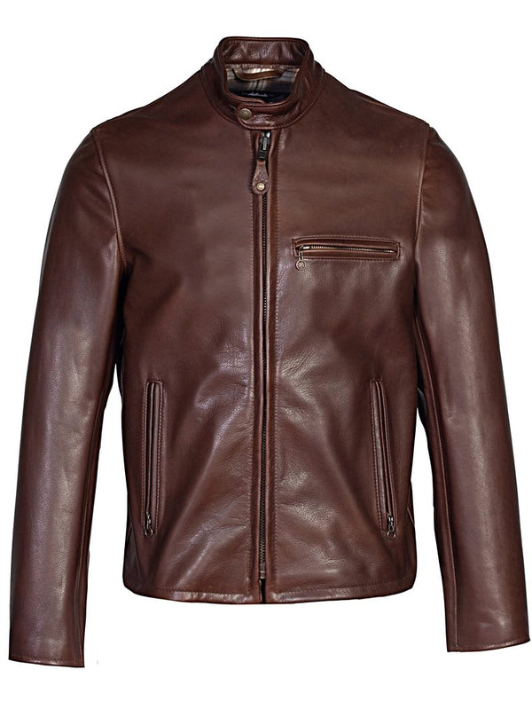 Schott 530 Brown Waxed Natural Pebbled Cowhide Café Leather Jacket ...