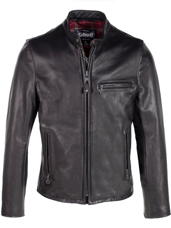 Schott 530 Black Waxed Natural Pebbled Cowhide Café Leather Jacket ...